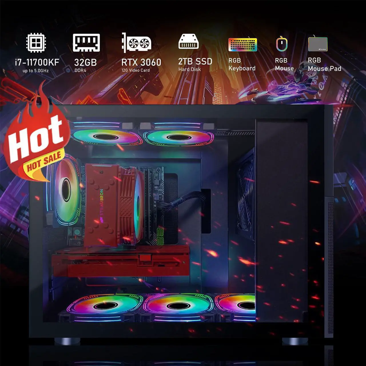 STGAubron Gaming Desktop PC,Intel Core i7-11700KF up to 5.0G,32G DDR4 ...