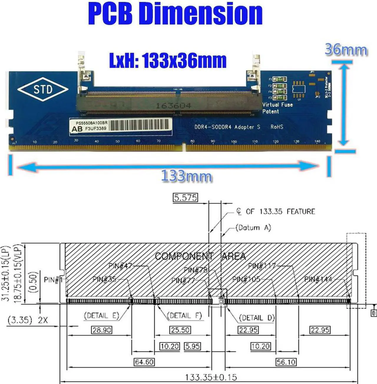 PC Components Laptop DDR4 SO-DIMM to Desktop DIMM Memory RAM Connector ...