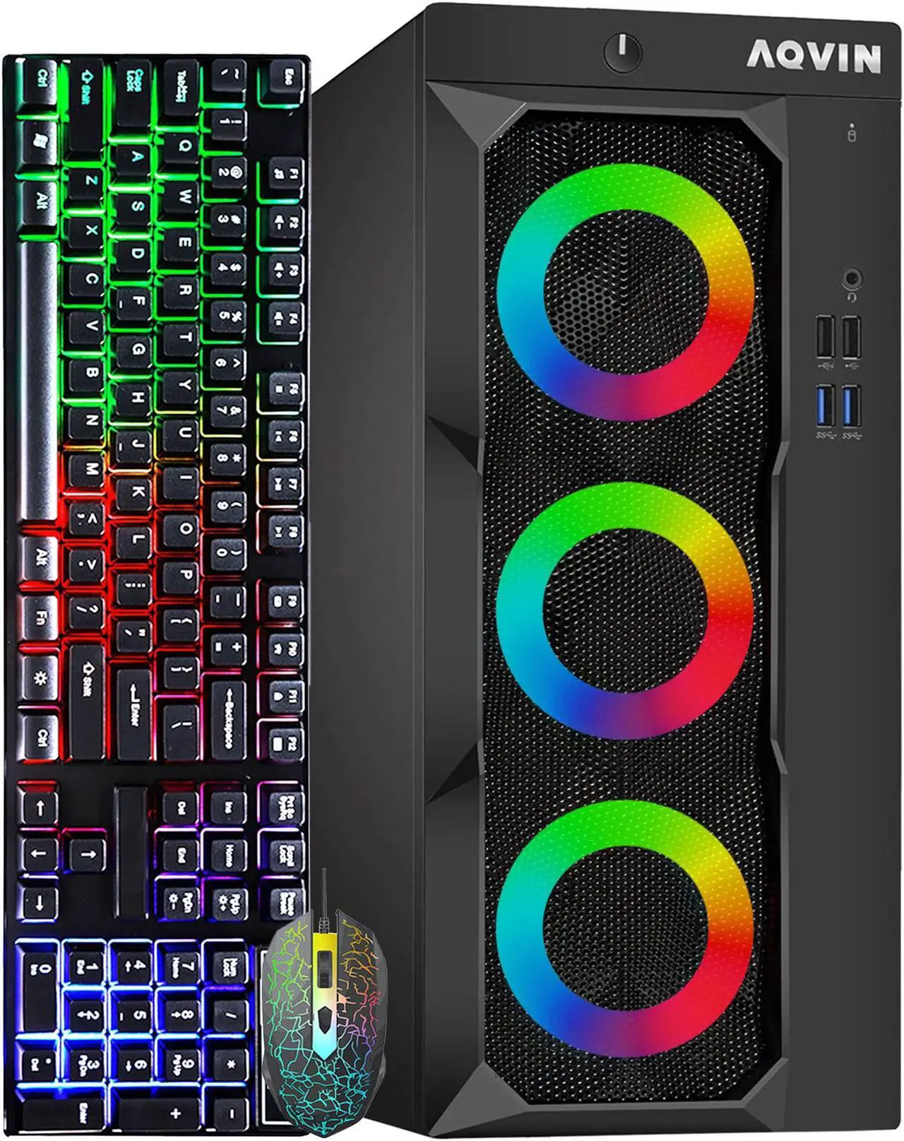 Refurbished: AQVIN LuminaRings Gaming PC Windows 11 Pro Desktop Tower ...