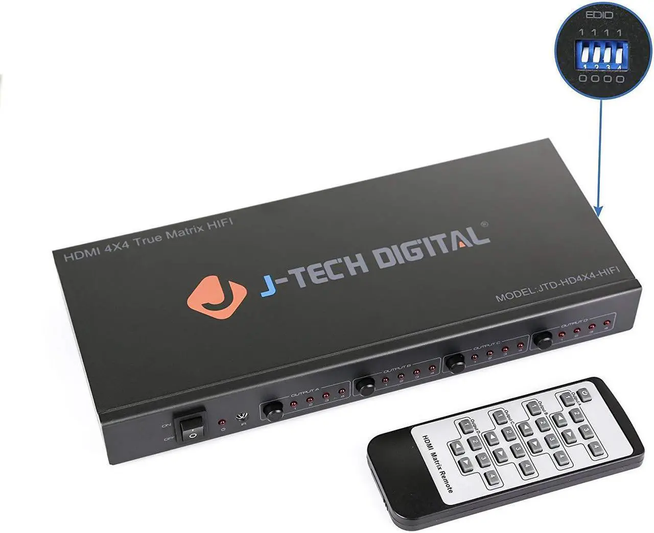 J-Tech Digital ProAV Ultra HD 4K HDMI Matrix 4X4 Switcher 4 Ports Inputs and 4 Port Outputs ...