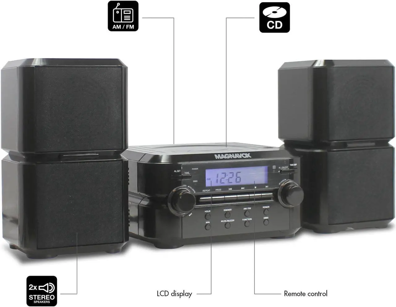 Magnavox Mm435 Black 3Pc Cd Shelf Stereo System Am Fm Radio - Newegg.com