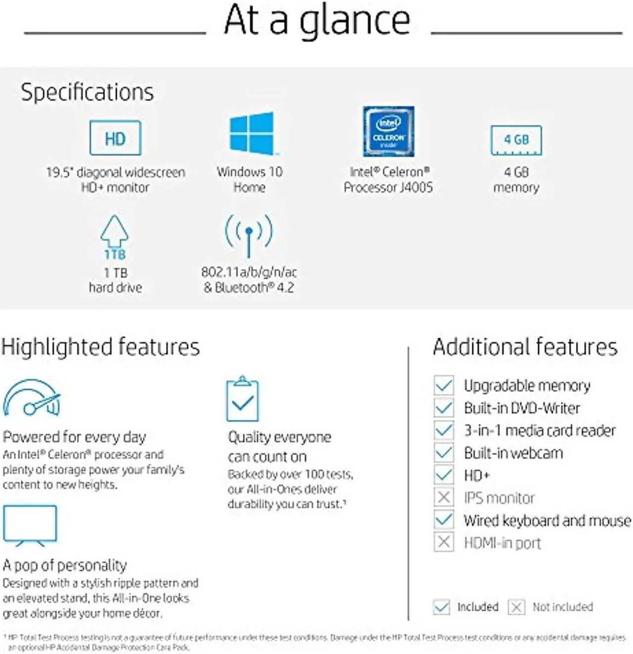 HP 20-c400 20-c410 19.5" AIO Computer Celeron J4005 4GB 1TB HDD Win10 ...