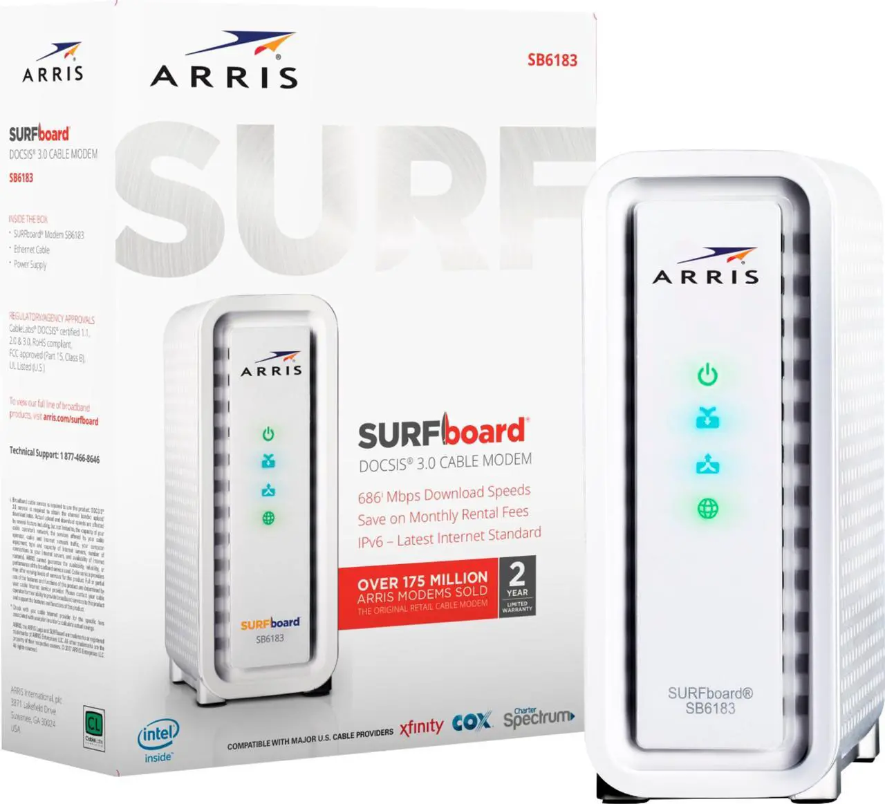 ARRIS - SURFboard 16 x 4 DOCSIS 3.0 Cable Modem - White (SB6183 ...