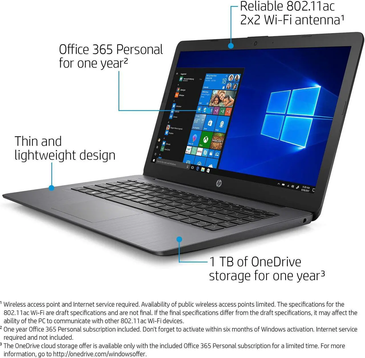 HP Laptop Stream AMD A4-9120e 4GB Memory 64 GB eMMC SSD AMD Radeon R3 ...