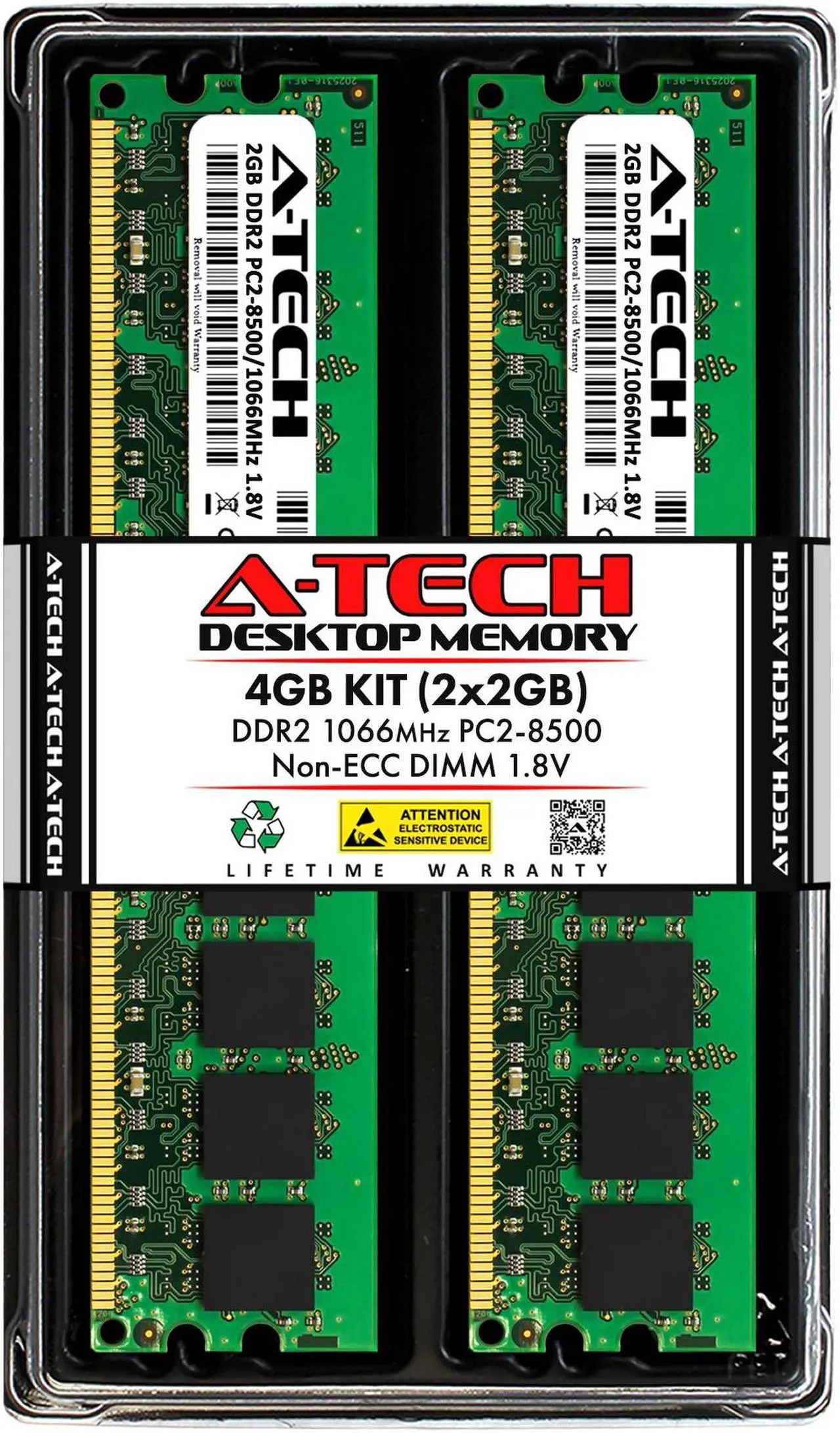 A-Tech 4GB (2x2GB) DDR2 1066MHz DIMM PC2-8500 UDIMM Non-ECC 1.8V CL7 ...