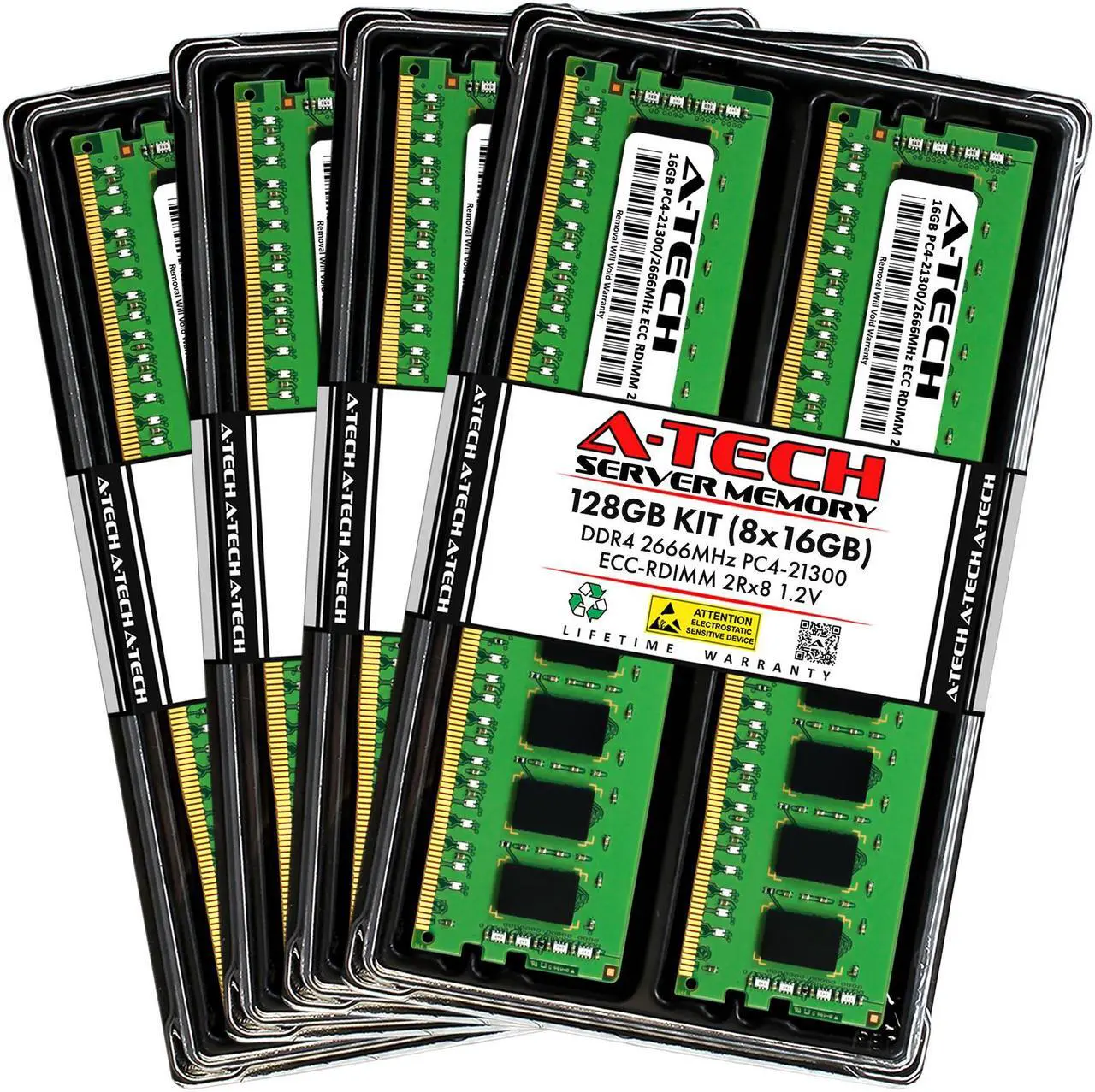 A-Tech 128GB (8x16GB) 2Rx8 PC4-21300R DDR4 2666 MHz ECC RDIMM ...