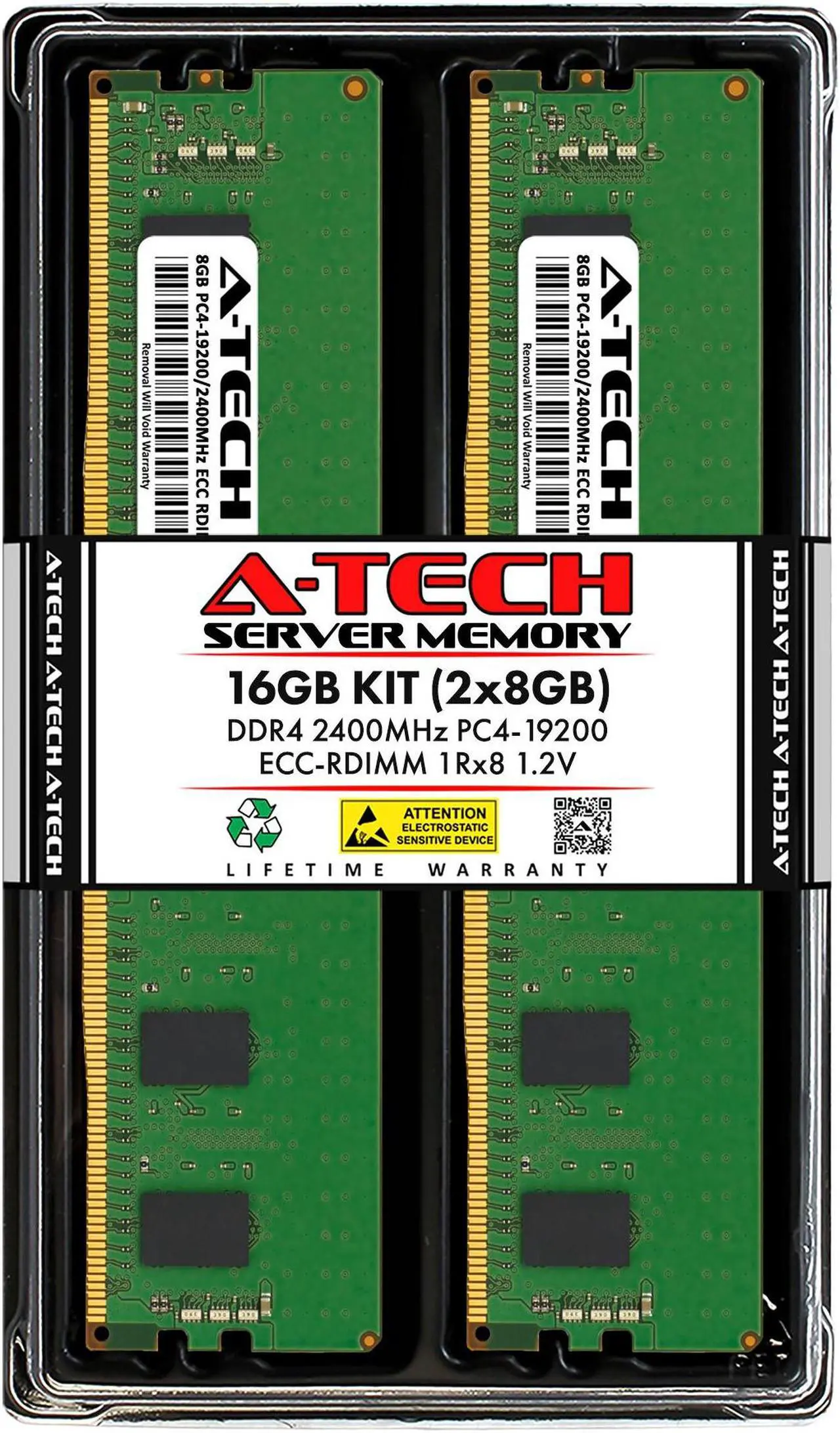A-Tech 16GB (2x8GB) 1Rx8 PC4-19200R DDR4 2400 MHz ECC RDIMM Registered ...