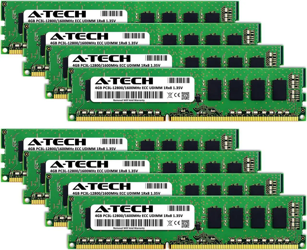 A-Tech 32GB (8x4GB) 1Rx8 PC3L-12800E DDR3 / DDR3L 1600 MHz ECC UDIMM 1 ...