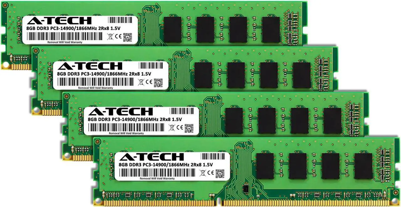 A-Tech 32GB (4x8GB) DDR3 1866MHz DIMM PC3-14900 UDIMM Non-ECC 1.5V CL13 ...