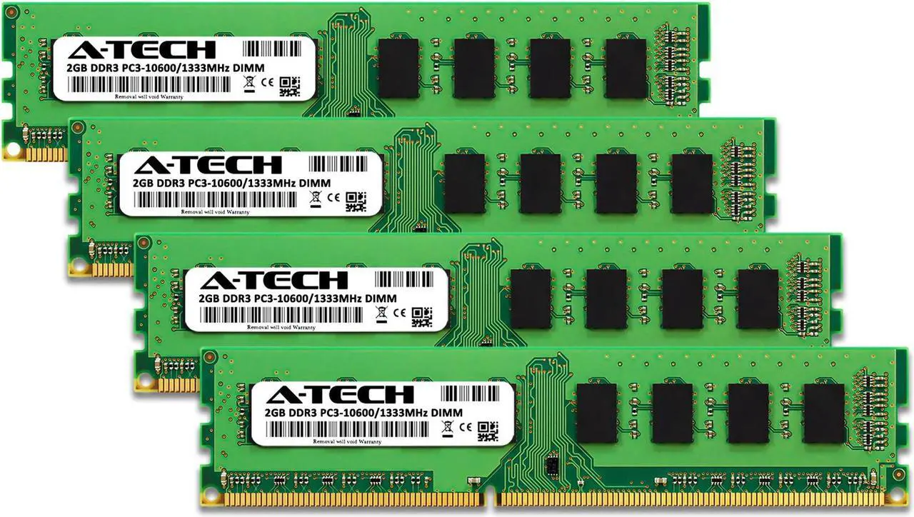 A-Tech 8GB (4x2GB) DDR3 1333MHz DIMM PC3-10600 UDIMM Non-ECC 1.5V CL9 ...