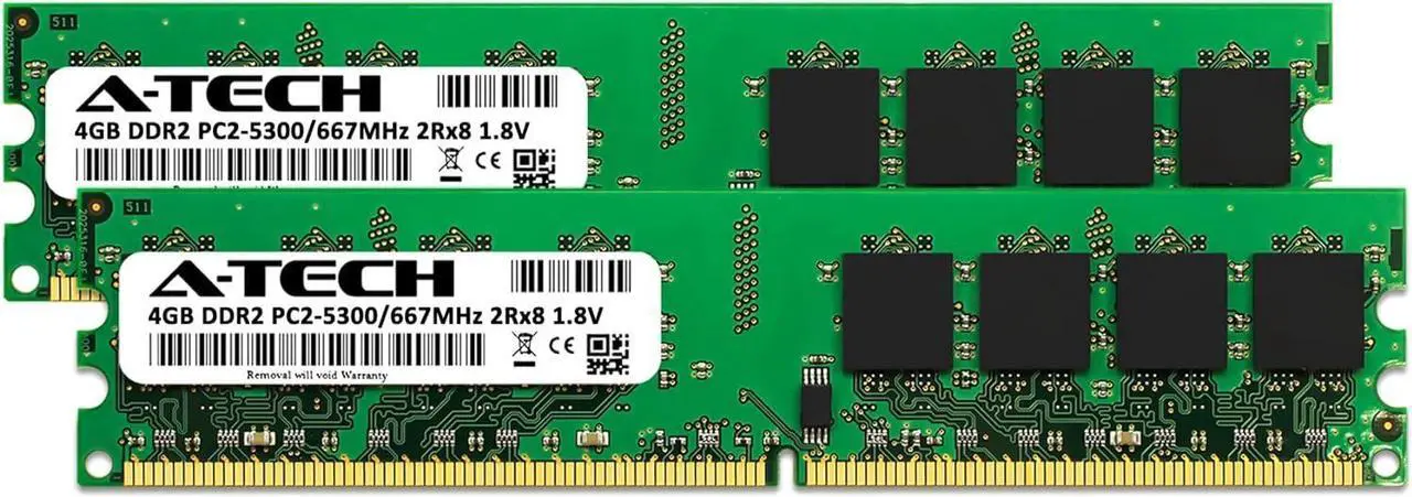 A-Tech 8GB (2x4GB) DDR2 667MHz DIMM PC2-5300 UDIMM Non-ECC 1.8V CL5 240 ...