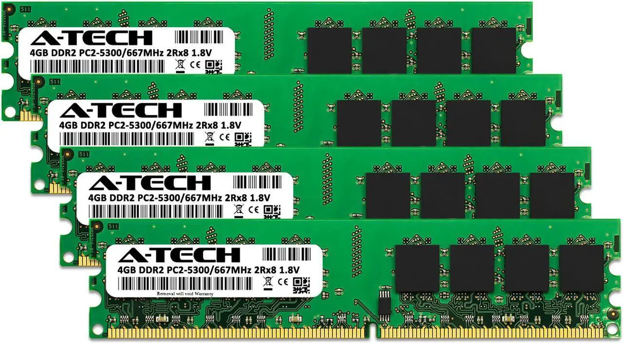 A-Tech 16GB (4x4GB) DDR2 667MHz DIMM PC2-5300 UDIMM Non-ECC 1.8V CL5 ...