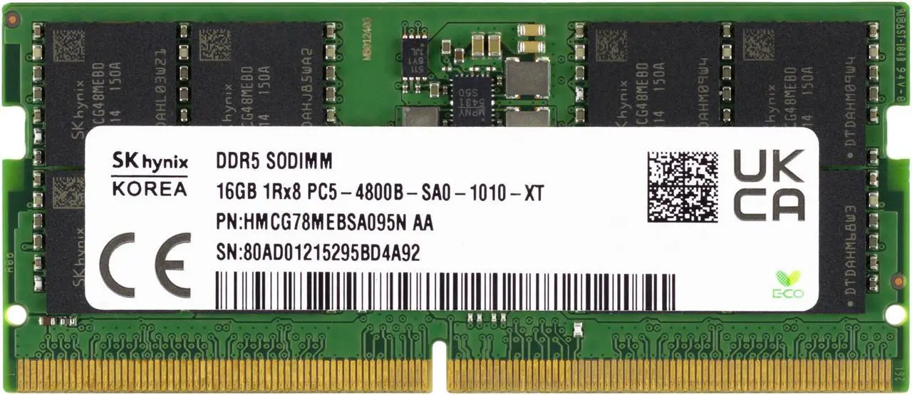SK Hynix HMCG78MEBSA 16GB 1Rx8 PC5-38400 DDR5 4800MHz Non-ECC Unbuffered SODIMM 262-Pin Laptop ...