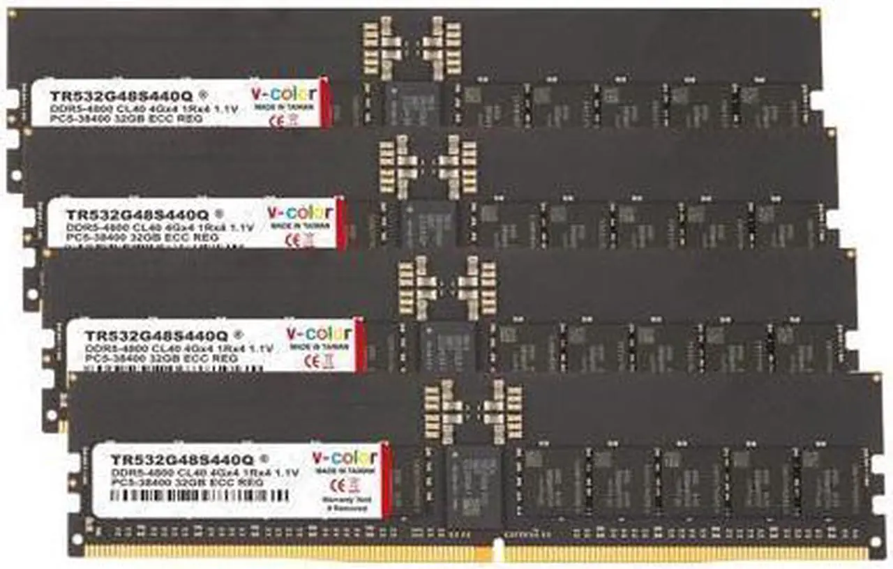 V-COLOR DDR5 128GB (32GBx4) 4800MHz CL40 4Gx4 1Rx4 ECC R-DIMM (ECC Registered DIMM) 1.1V Memory ...