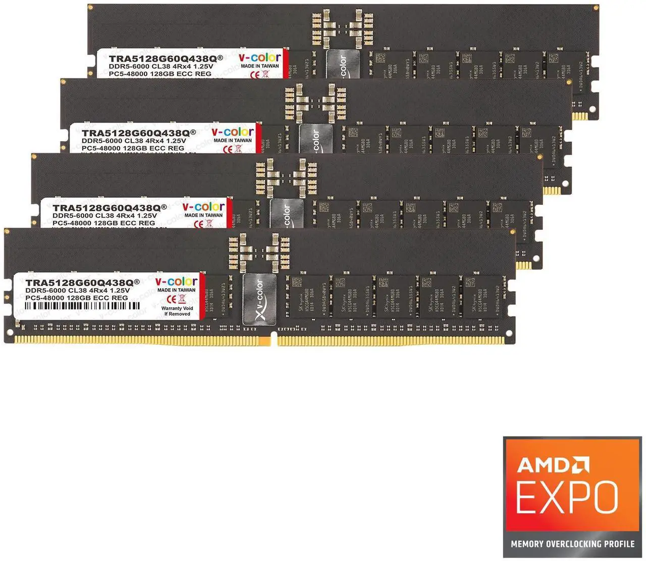 V-COLOR DDR5 512GB (128GBx4) 6000MHz CL38 16Gx4 4Rx4 OC R-DIMM ...