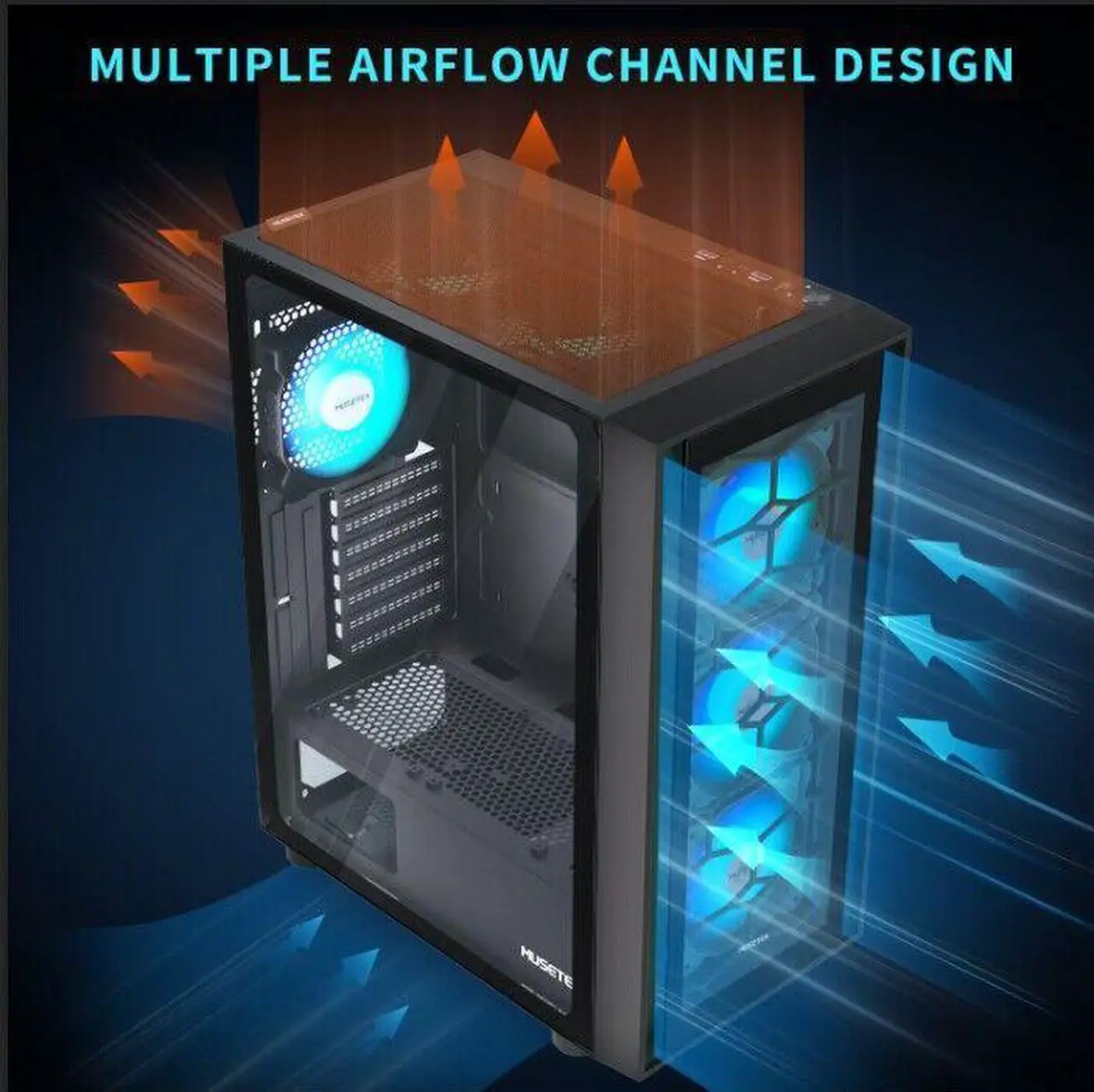 MUSETEX ATX PC Case 6 PWM ARGB Fans Pre-Installed, Mid Tower Gaming PC ...