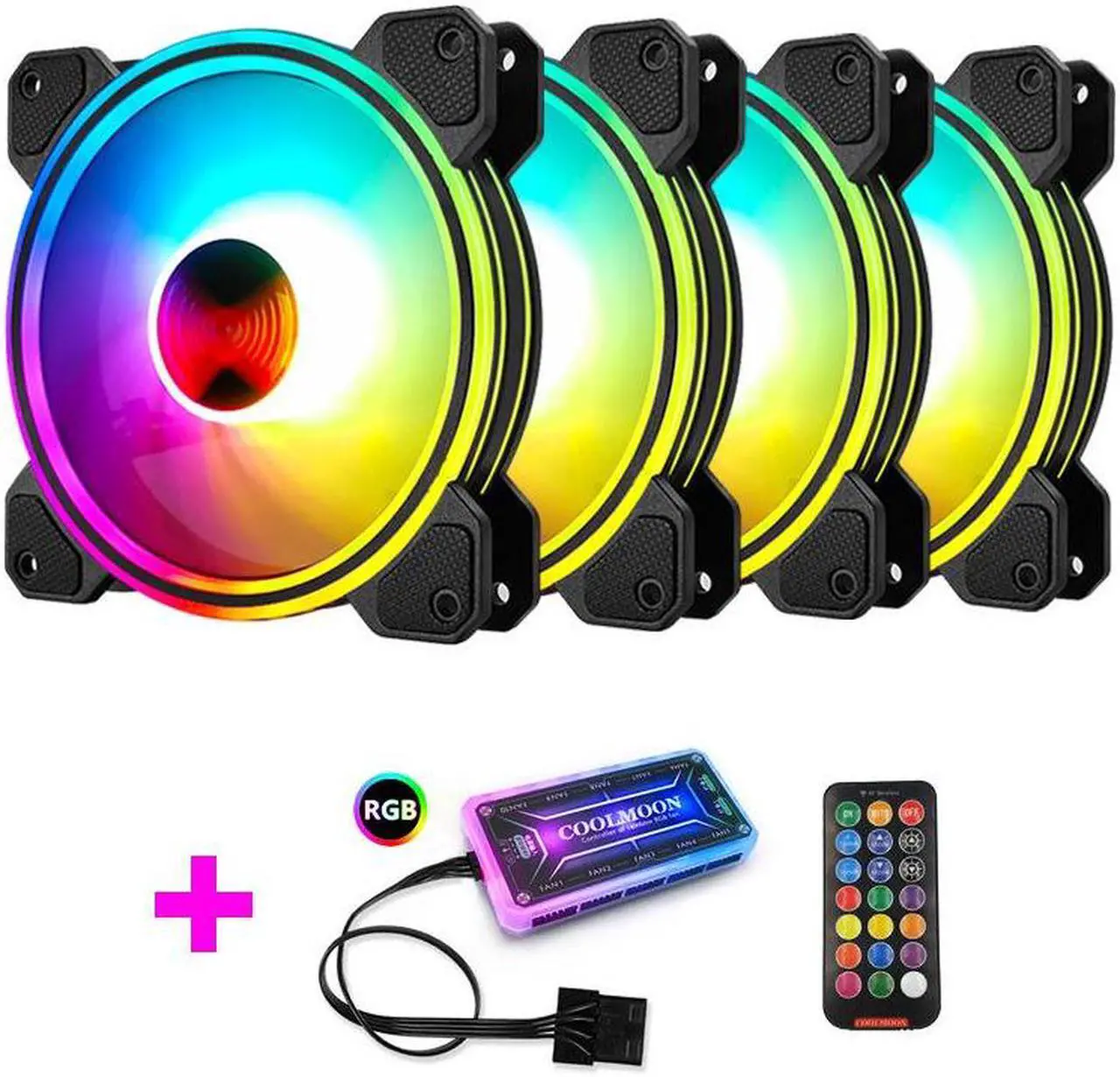 Coolmoon RGB Fan with IR Remote Controller Quiet 120mm Computer Case ...