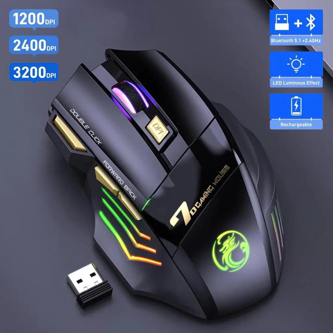Wireless Gaming Mouse, [2.4G RF + Bluetooth] Dual Mode Wireless Mice ...