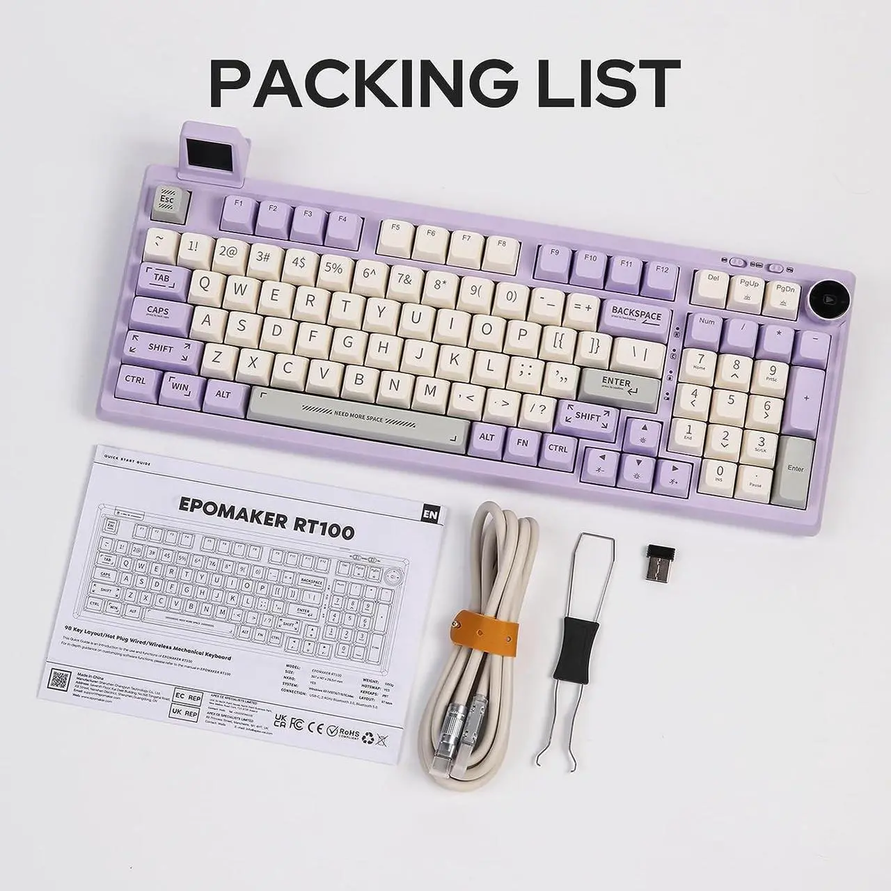 EPOMAKER RT100 97 Keys Gasket BT5.0/2.4G/USB-C Mechanical Keyboard with ...