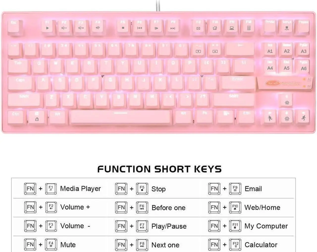 PC Mechanical Gaming Keyboard--Pink LED Backlight-Compact Mechanical ...