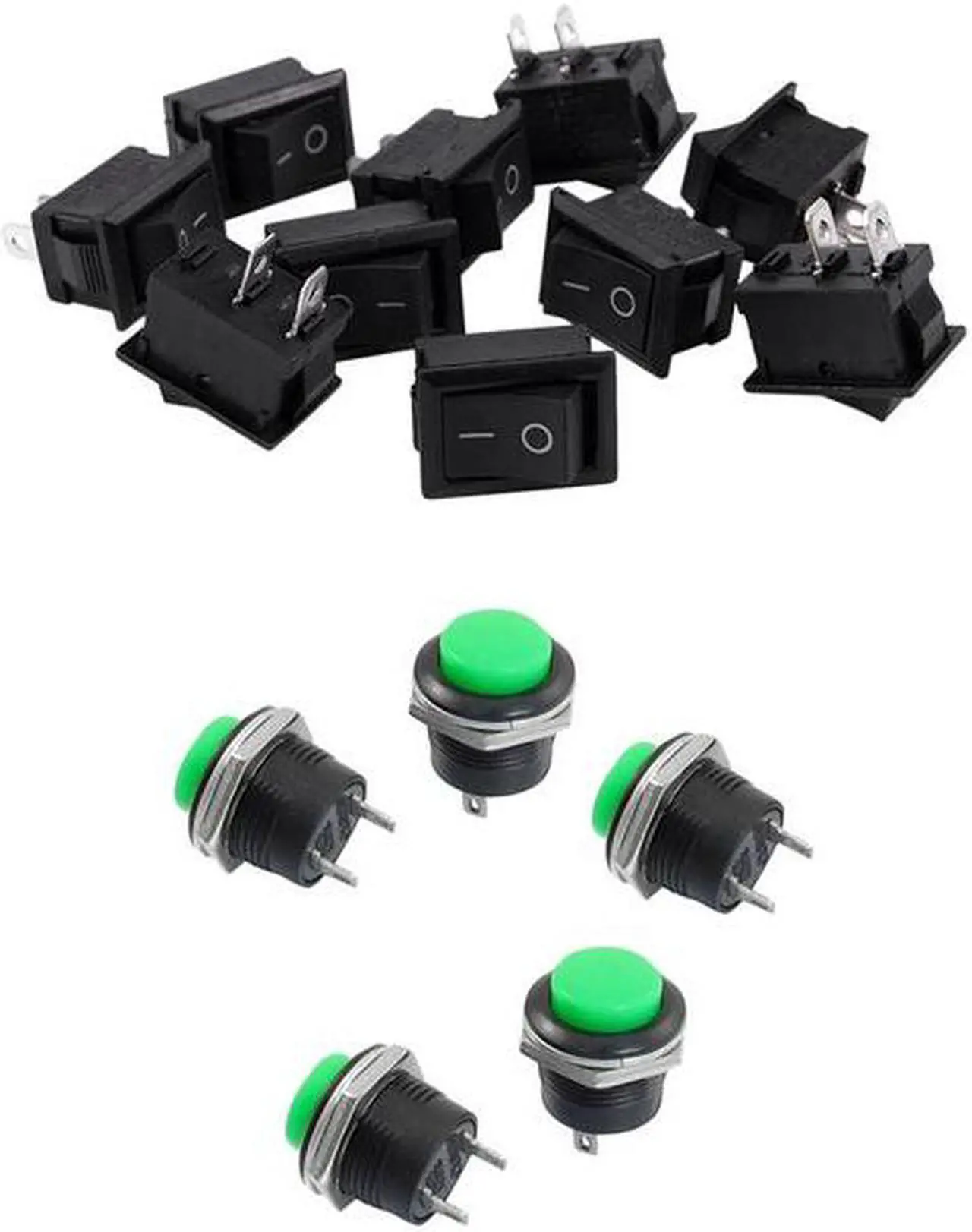 5 x Momentary SPST NO Green Round Cap Push Button Switch AC 250V/3A & 10 Pcs AC 6A/250V 10A/125V ...