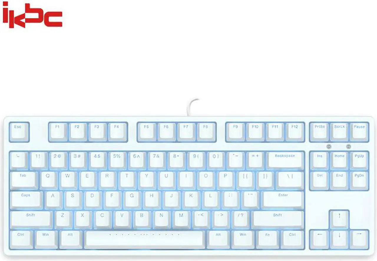 iKBC F87 87 Keys USB Wired Blue LED Backlit Mechanical Gaming Keyboard White PBT Keycaps ...