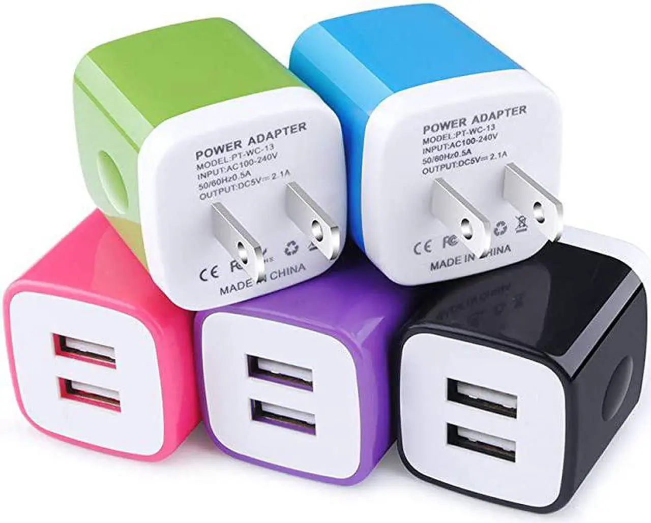 Wall Charger Charging Block 5Pack 21A Wall Plug Portable Power Cube ...