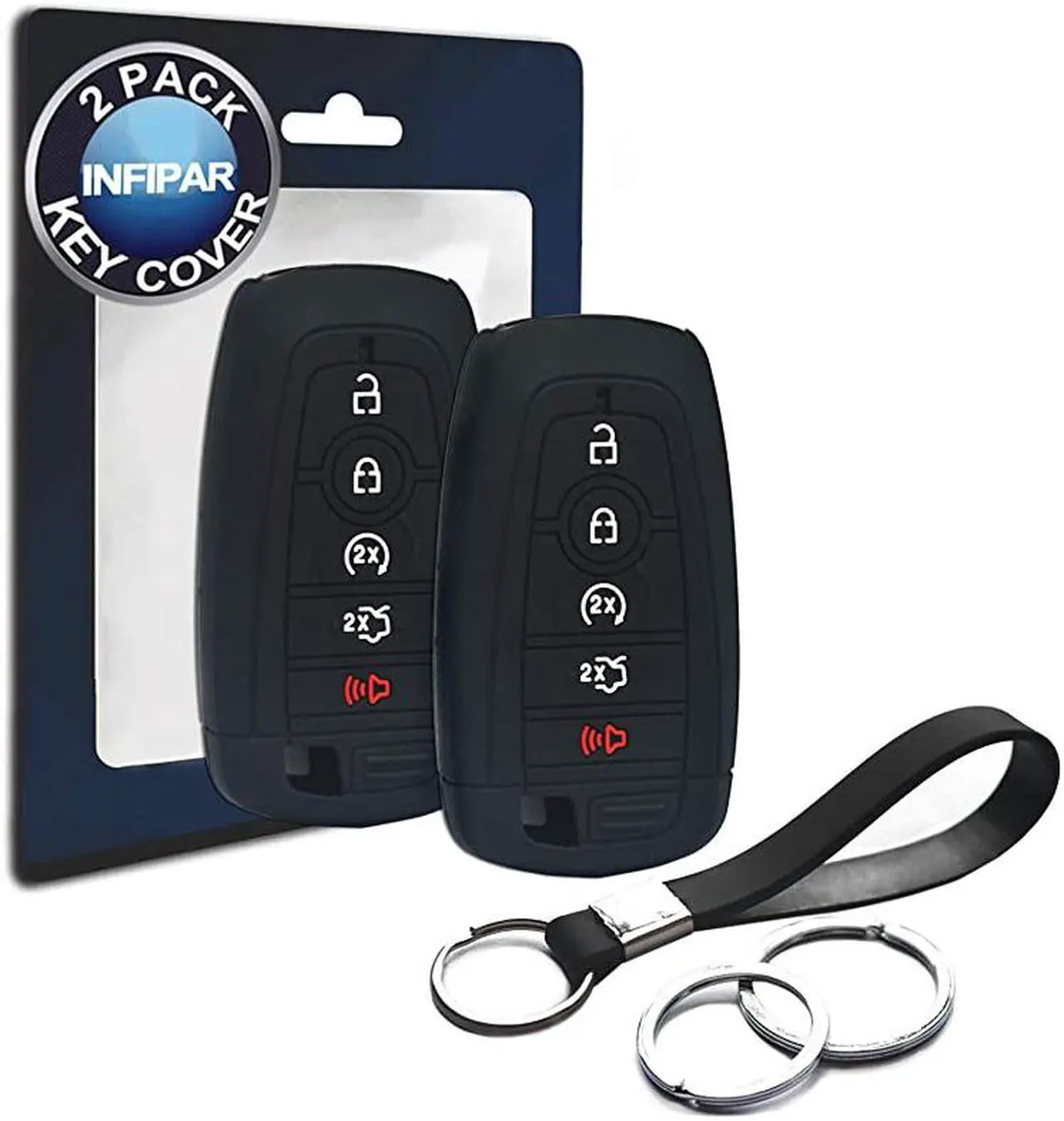 2pcs Compatible with Ford 5 Buttons 164-R8149 Smart Black Silicone Case ...