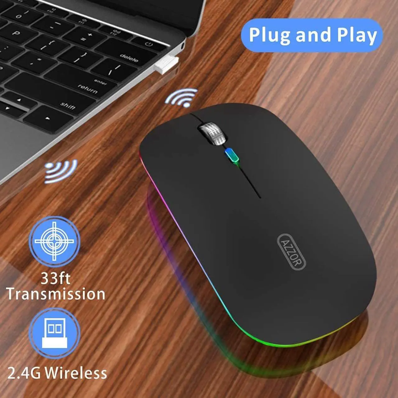 LED Wireless Mouse, Uiosmuph G12 Slim Rechargeable Wireless Silent ...