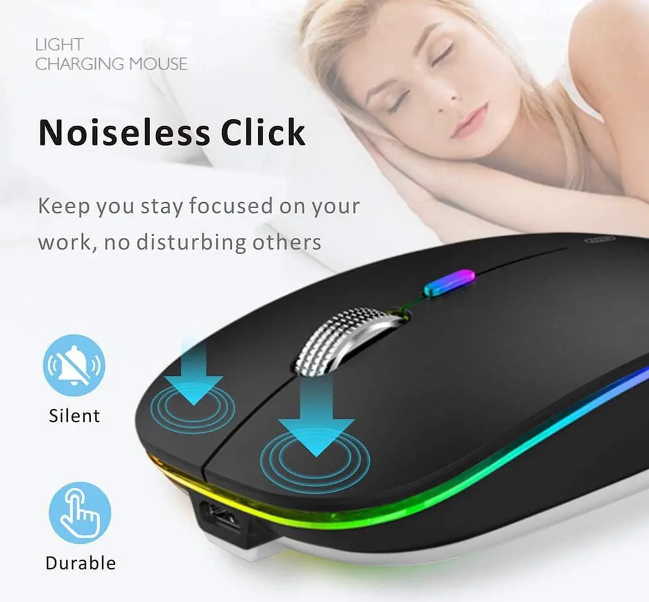 LED Wireless Mouse, Uiosmuph G12 Slim Rechargeable Wireless Silent ...
