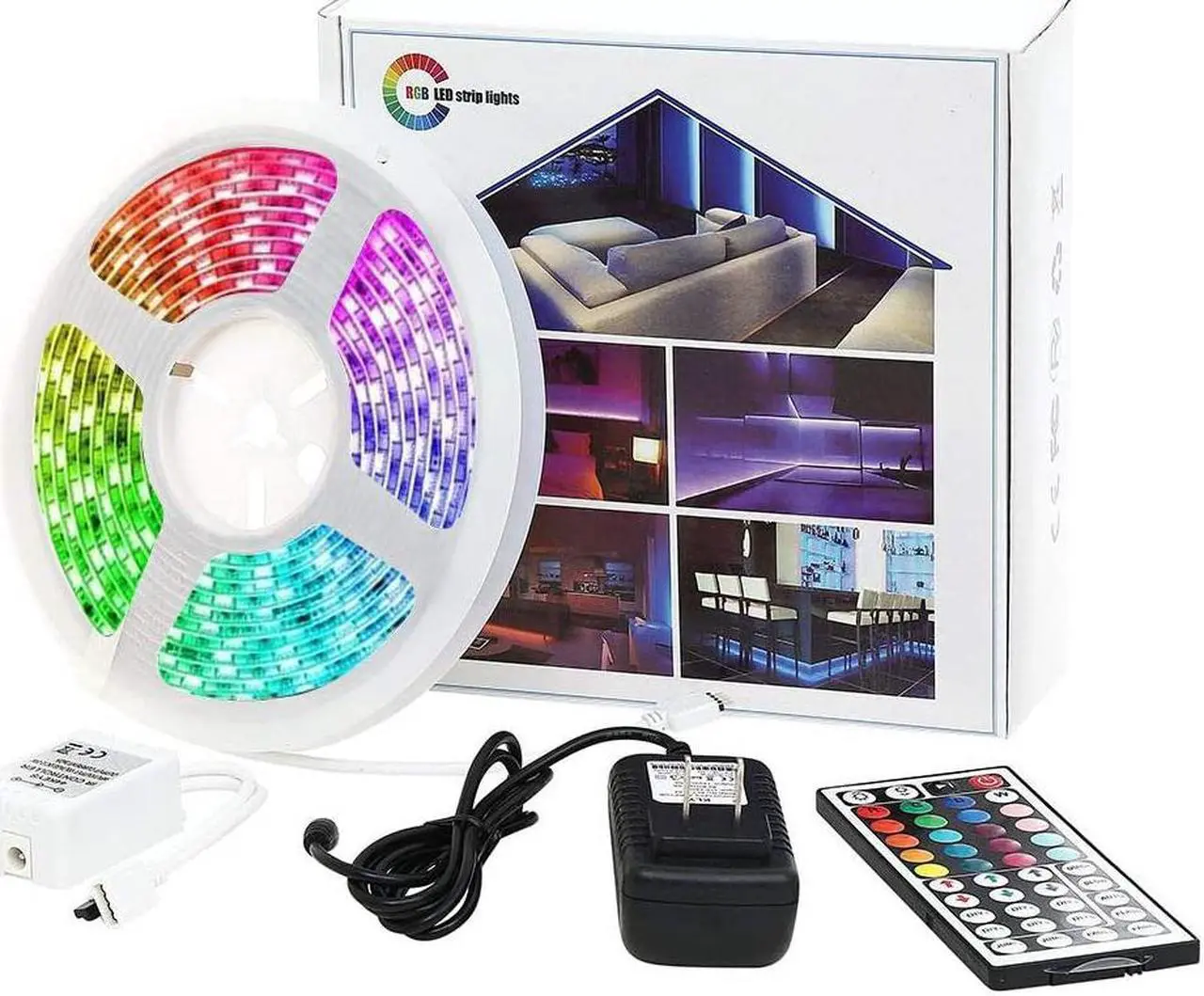 Led Strip Lights,Waterproof 20ft with 44 Keys IR Remote and 12V Power ...