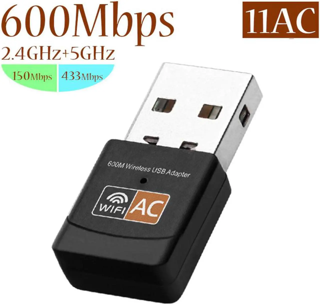 WiFi Adapter 600Mbps Dual Band Wireless Network Adapter Dongle 2.4GHz ...