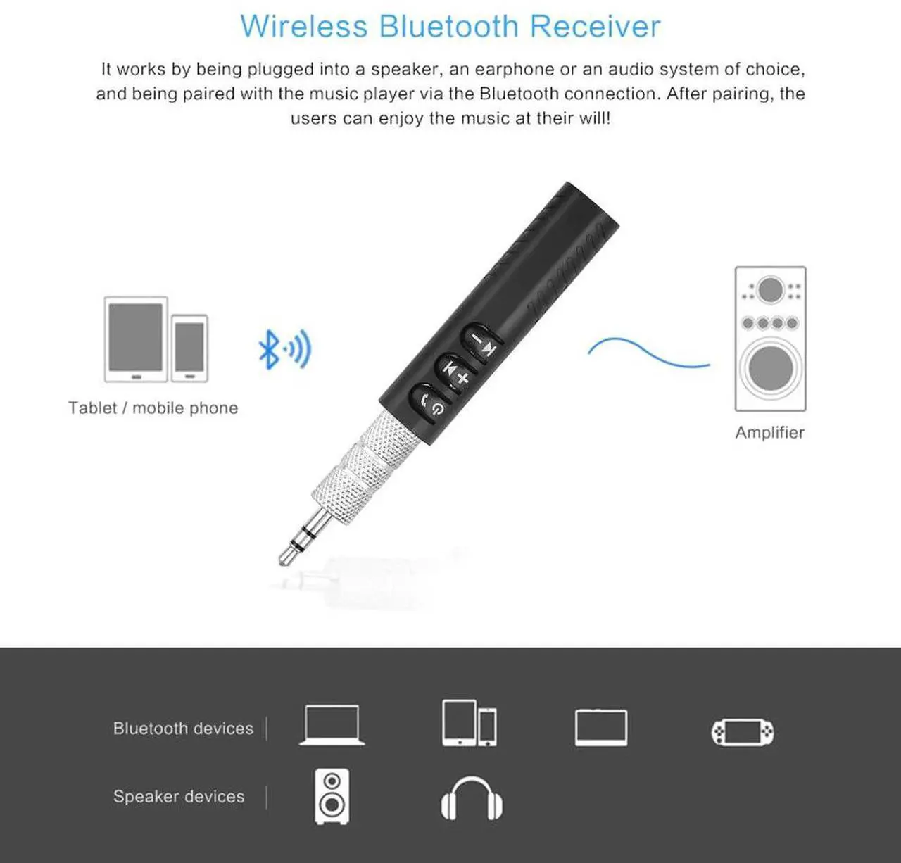 Wireless Bluetooth Receiver 3.5mm Jack Bluetooth Audio Music Adapter ...
