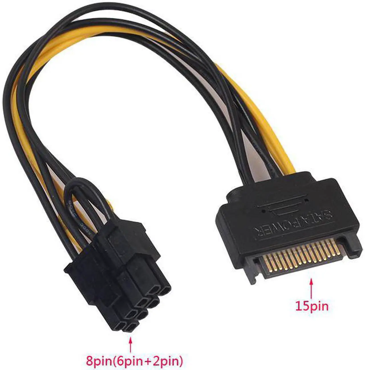 15Pin SATA Male To 8pin(6+2) PCI-E Male Video Card Power Supply Adapter ...