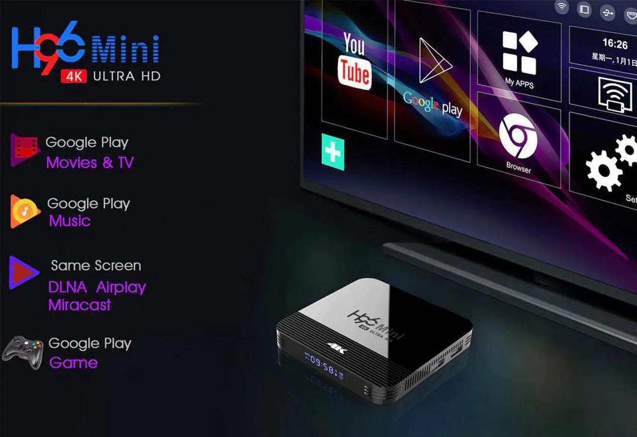 Box H96 Mini H8 TV Box 9.0 2GB 16GB RK3228 2.4G/5G Wifi BT4.0 4K Smart ...