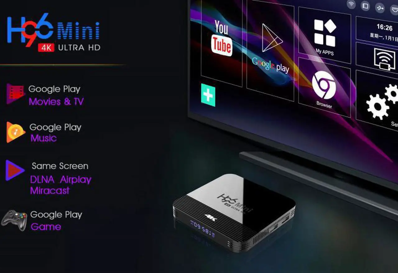 MINI H8 TV Box Android 9.0 8/16G RK3228A Quad Core 4K WIFI BT4.0 Set ...