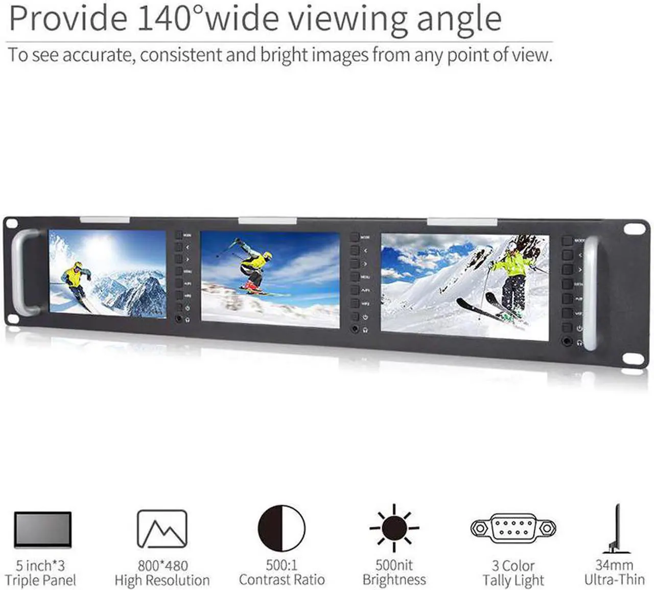 T51-H Triple 5" 2RU 800x480 Broadcast Rack Mount Monitor AV Input ...