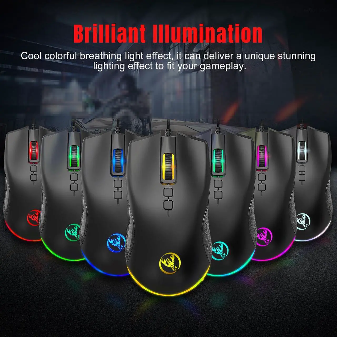 HXSJ A883 USB Wired Gaming Mouse with 7 Macro Programmable Keys, 6400 DPI - For Desktop Computer ...