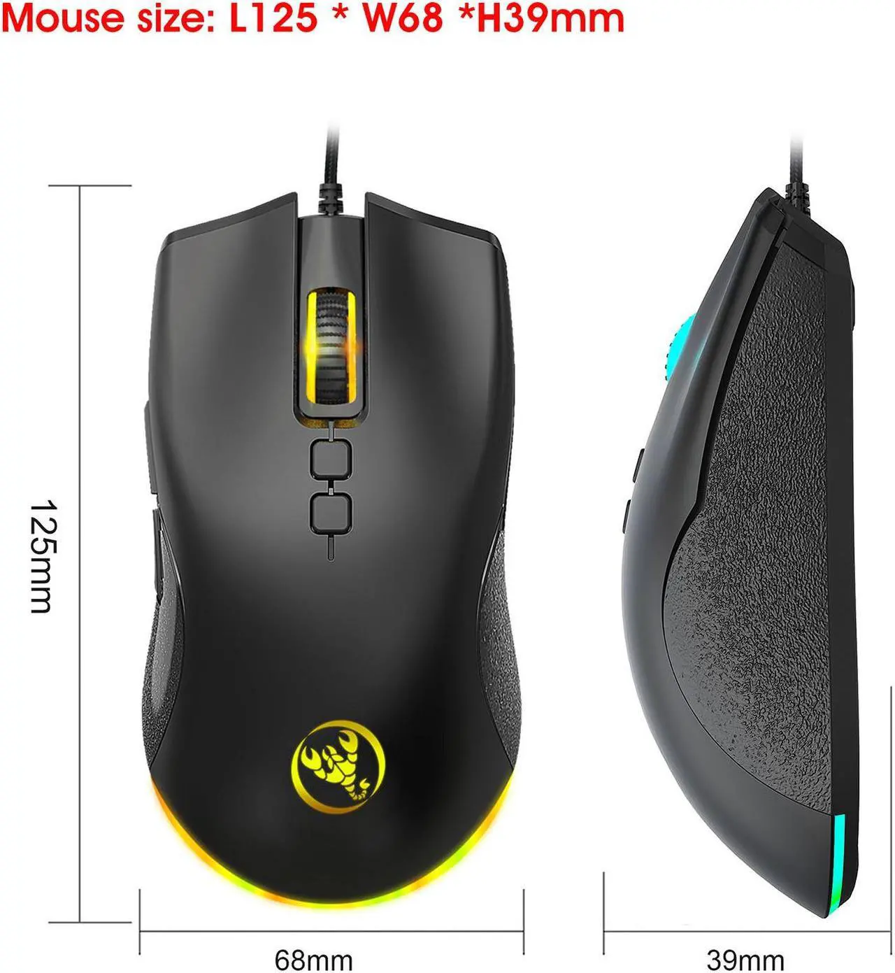 HXSJ A883 USB Wired Gaming Mouse with 7 Macro Programmable Keys, 6400 ...