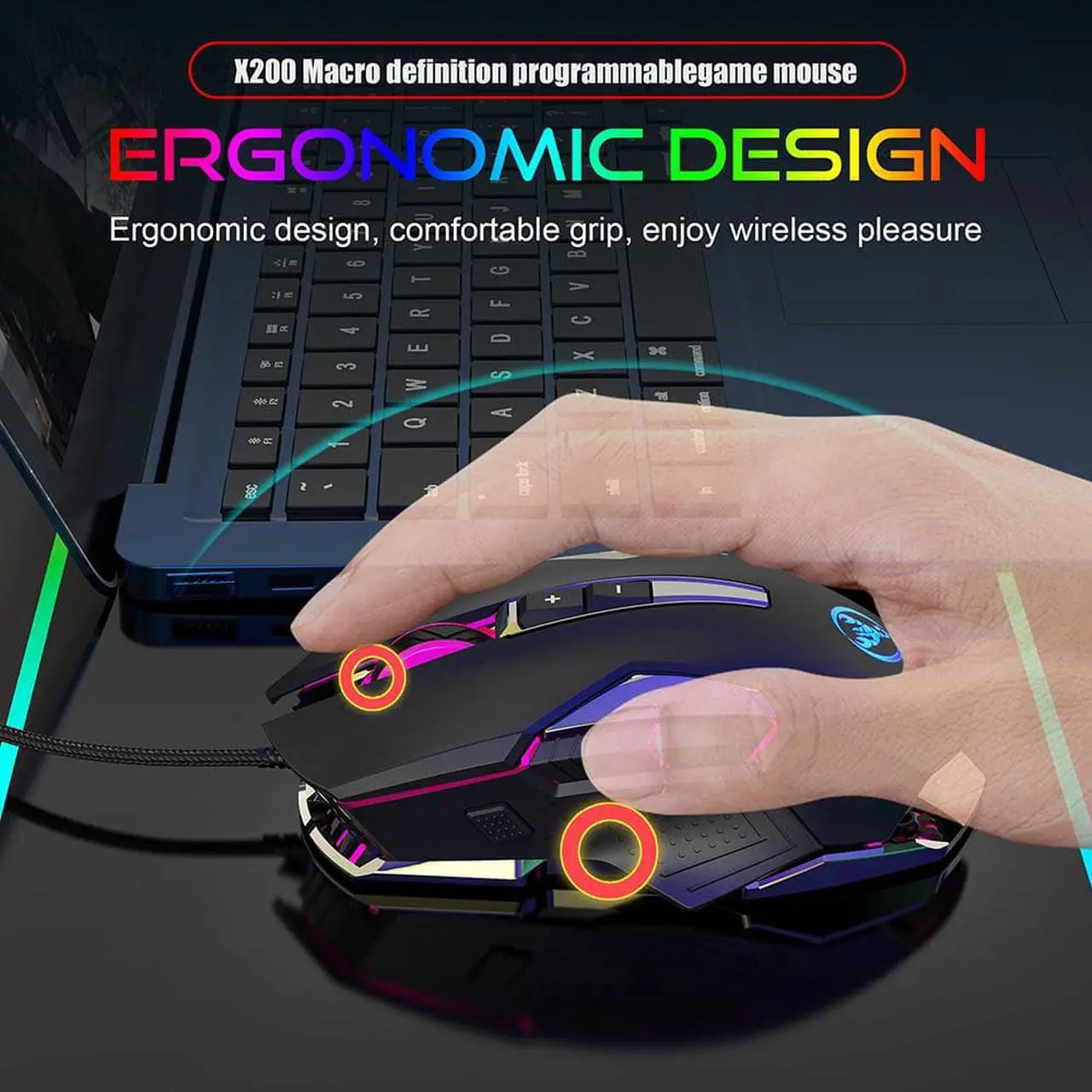 HXSJ X200 Colorful RGB Backlit Macro Programming Gaming USB Wired Mouse ...