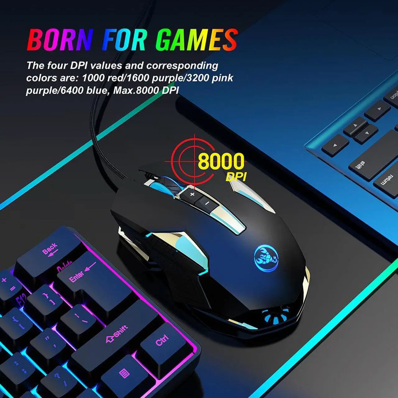 HXSJ X200 Colorful RGB Backlit Macro Programming Gaming USB Wired Mouse ...