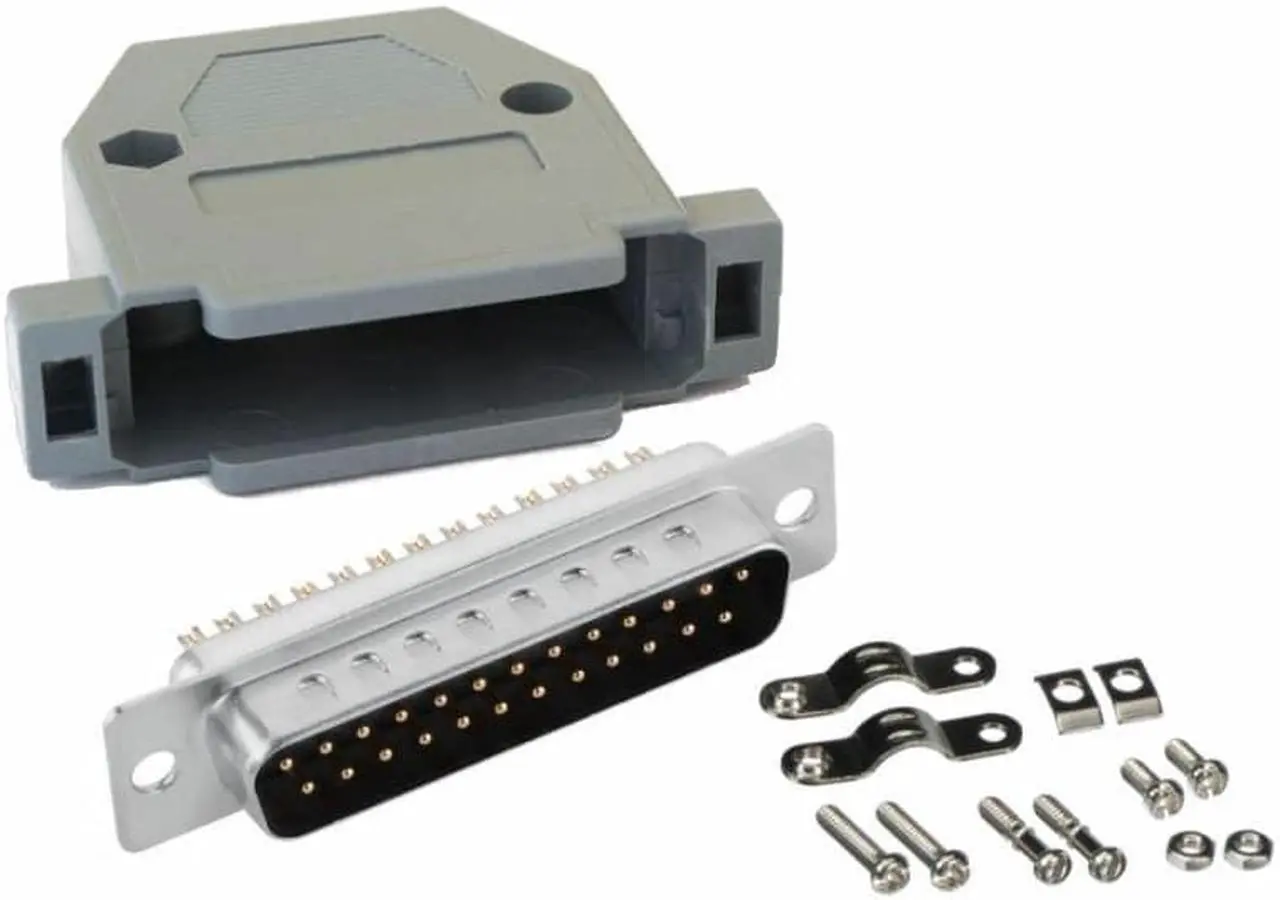 DB25 D-SUB 25-Pin Male Solder Cup Serial RS232 Connector + Plastic Hood ...