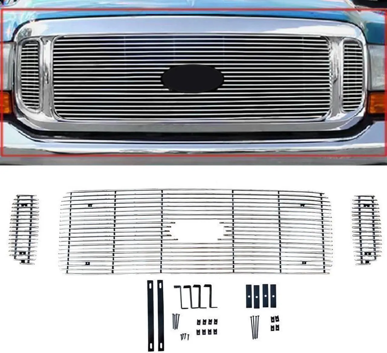 Aluminum Billet Upper Grille for 2000-2004 Ford Excursion + Logo Show ...