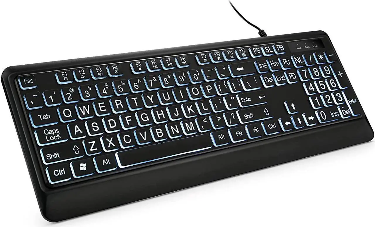 Large Print Backlit Keyboard, Quiet USB Wired Computer Keyboard, Full ...