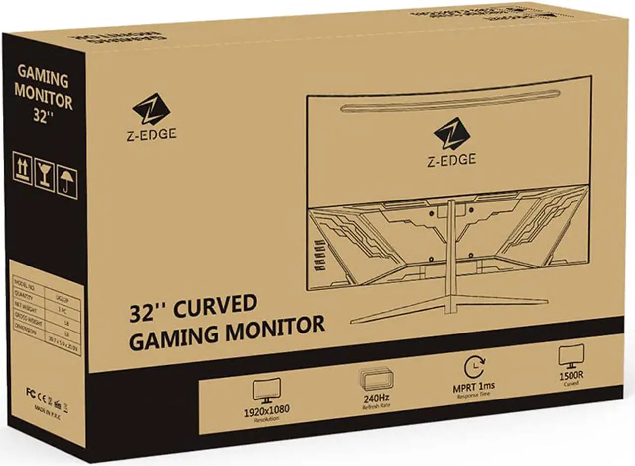 Refurbished: Z-EDGE 32 inch 1080P FHD 240Hz 1ms Curved Gaming Monitor ...