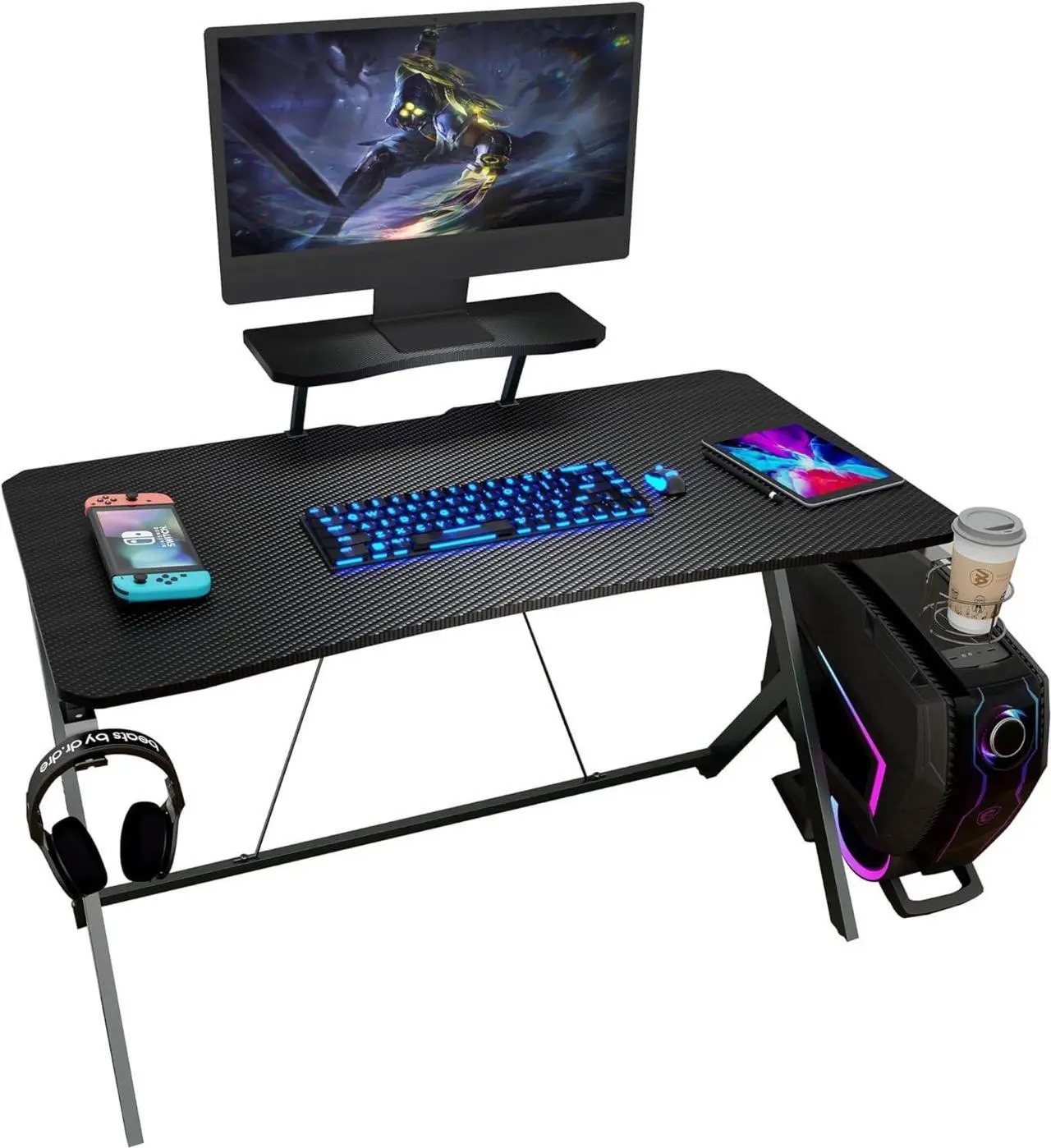 DEILALY W115CM 45IN Gaming Desk Gamer Table Carbon Fiber Surface ...