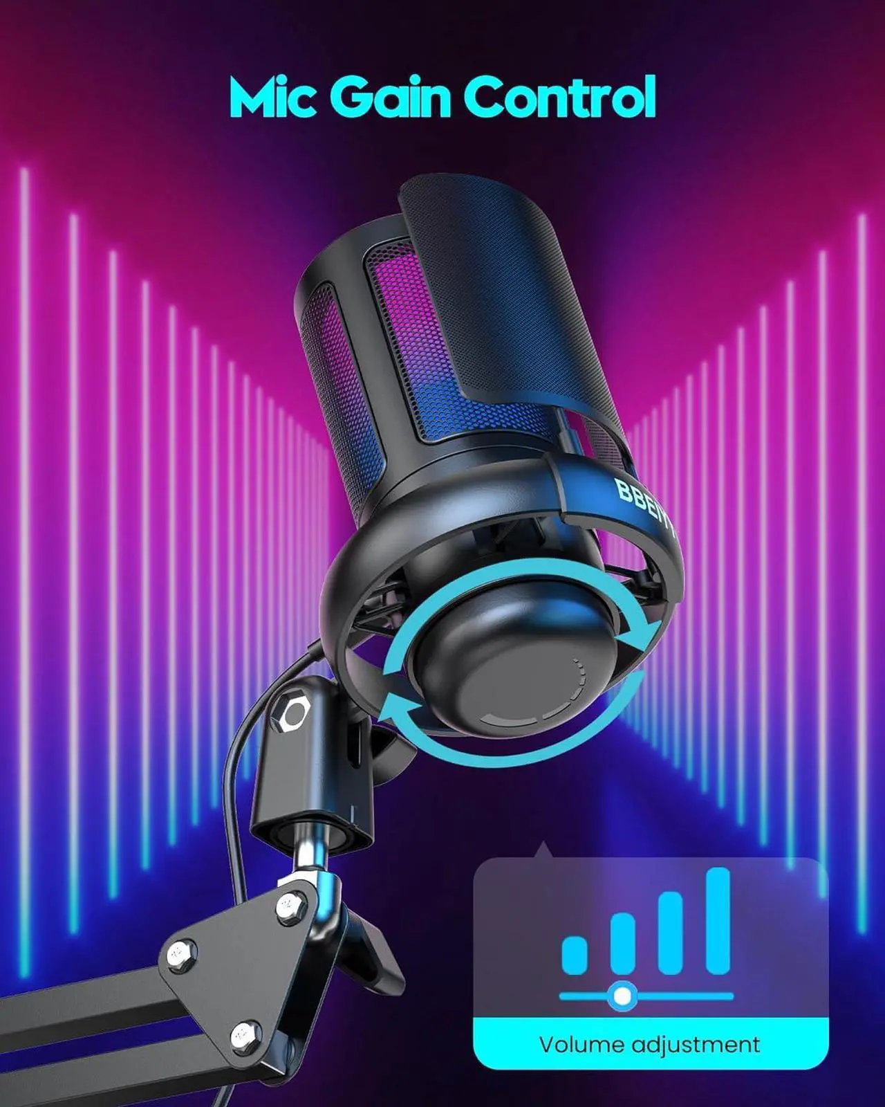Gaming USB Microphone for PC with ARM, BBEIYY Mic for Gamer 192kHz ...
