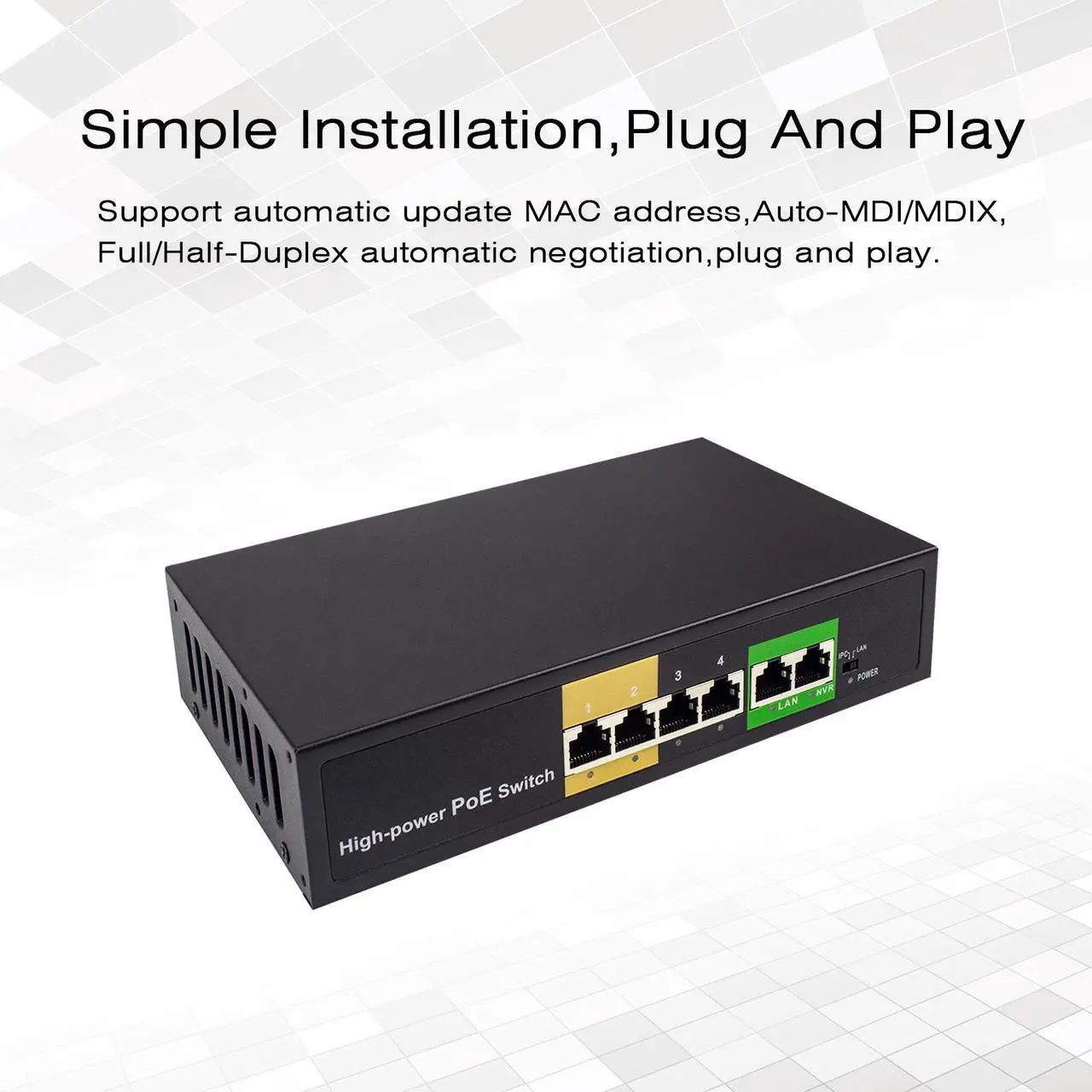 Ultrapoe 6 Port PoE Switch 4 Ports 10/100Mbps PoE+ 2 Uplink 65W 803.af ...