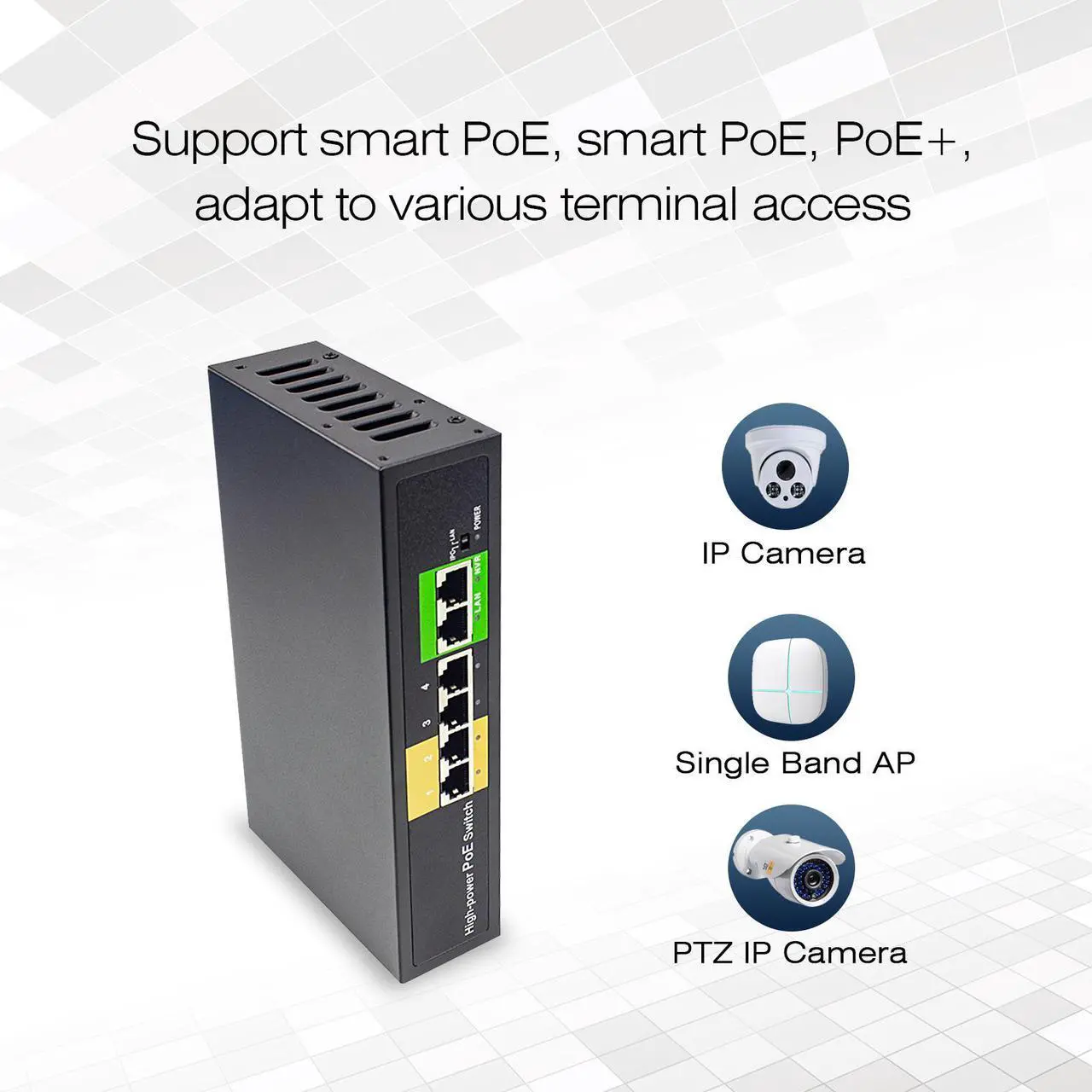 Ultrapoe 6 Port PoE Switch 4 Ports 10/100Mbps PoE+ 2 Uplink 65W 803.af ...