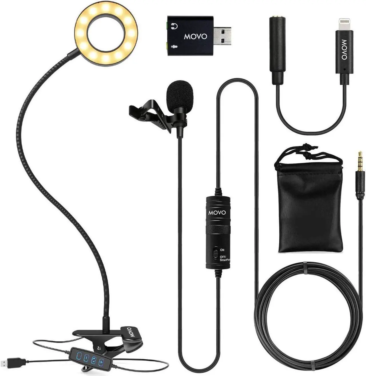 Movo Lavalier USB Microphone with Lightning Dongle for iPhones, Camera ...